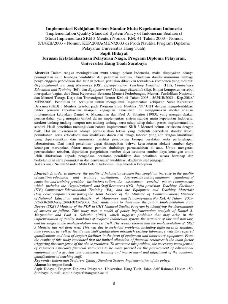 Implementasi Standar Mutu Pelaut Indonesia | PDF | Sains & Matematika