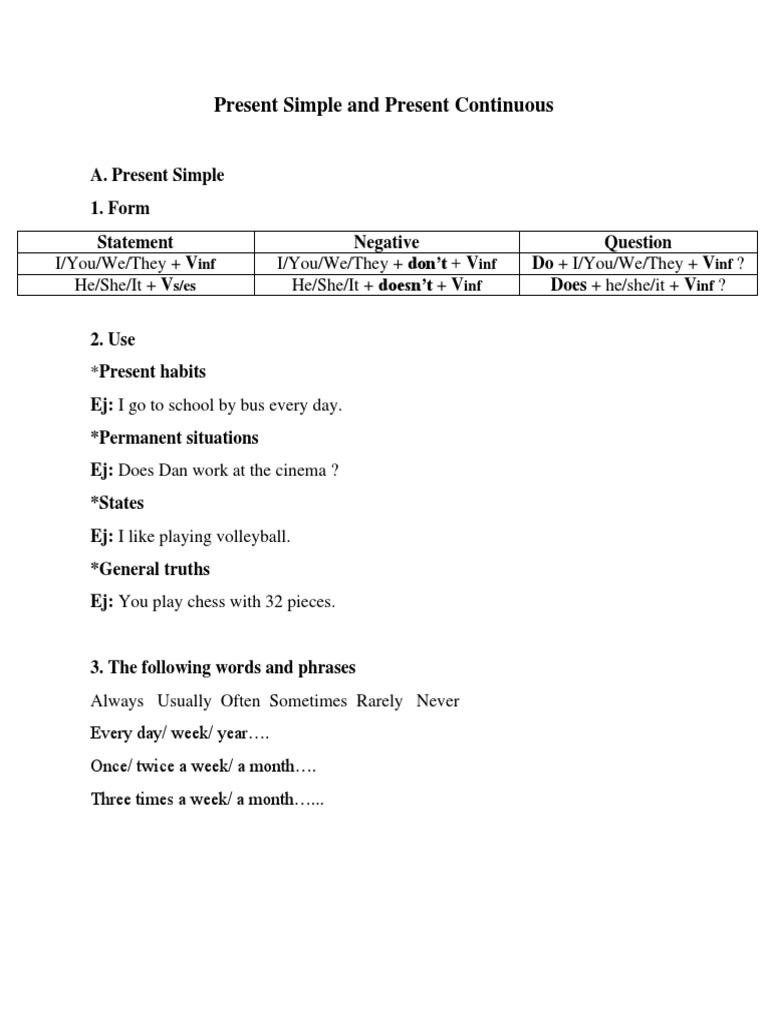 Present Simple and Present Continuous PDF | PDF