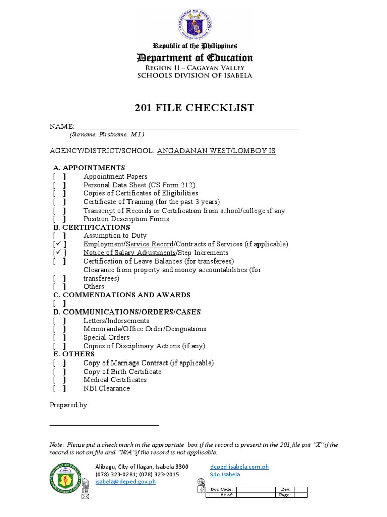 Checklist 201 File | PDF