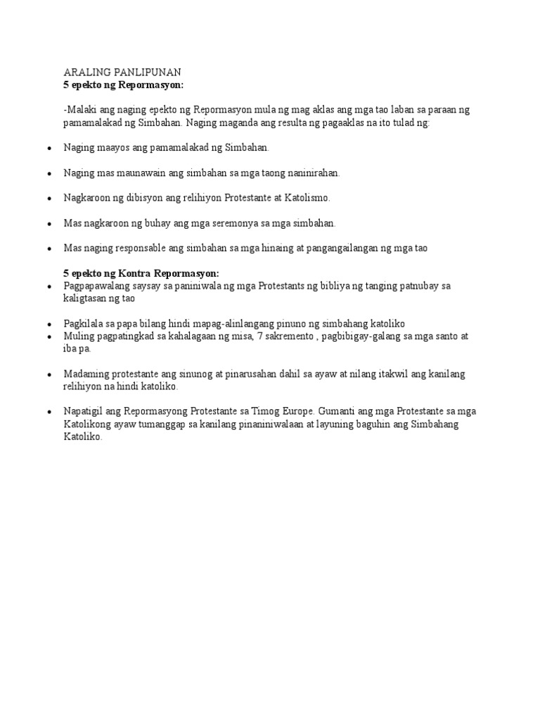 Epekto NG Repormasyon at Kontra Repormasyon | PDF