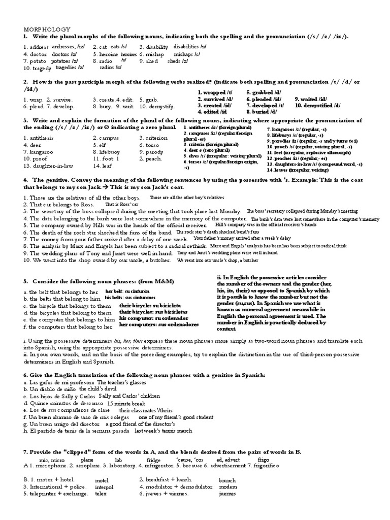 Exercises - Morphology 2 | PDF | English Language | Linguistics