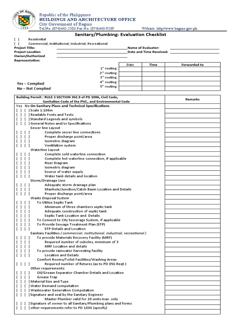 Sanitary-Plumbing Checklist (For Building Permit) | PDF | Sanitation ...