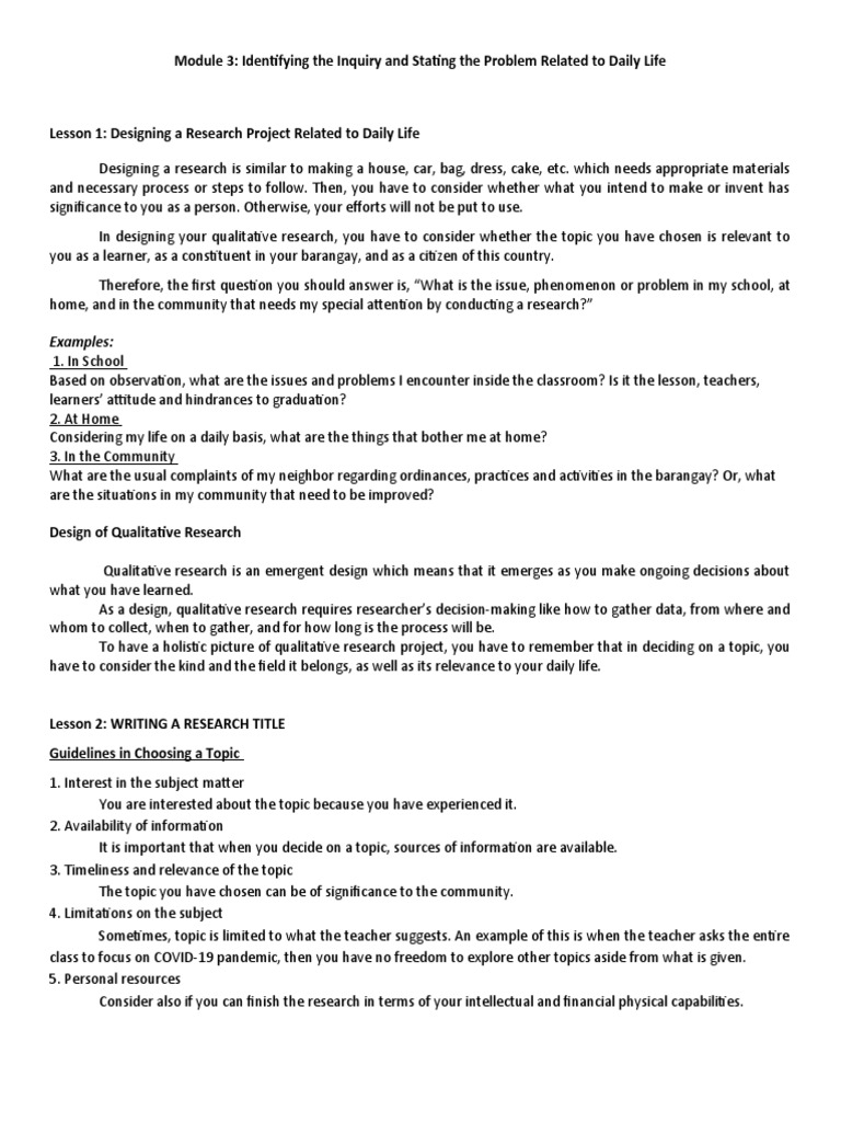 PRACTICAL RESEARCH Module 3 | PDF | Qualitative Research | Learning