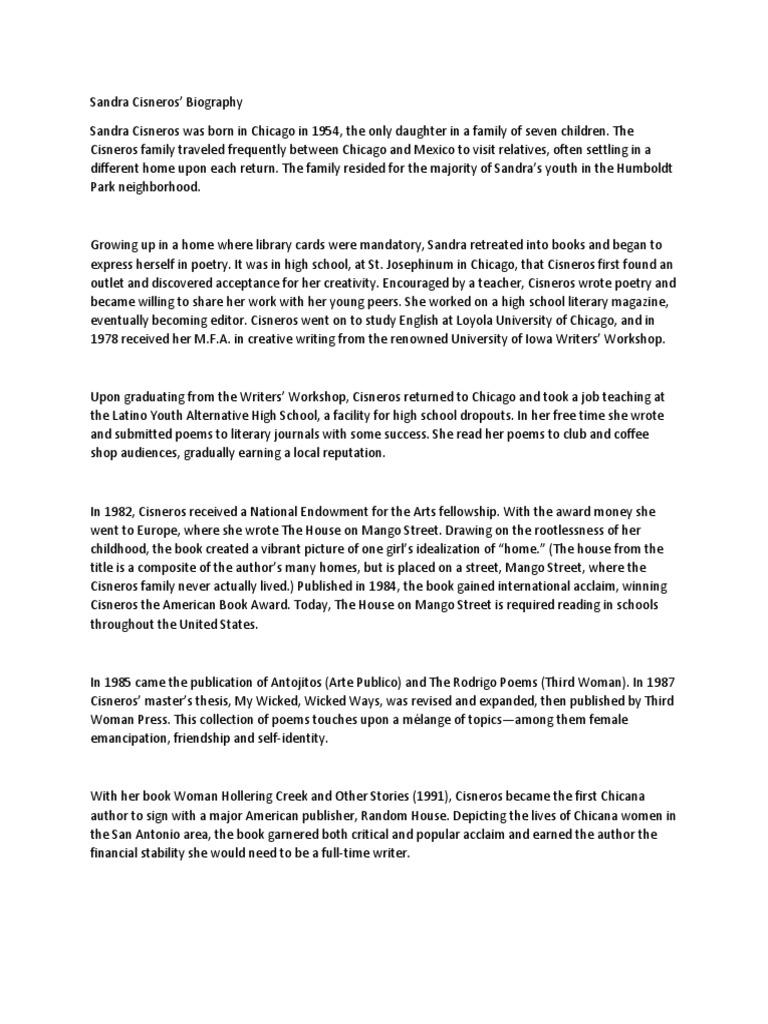 Sandra Cisneros' Biography | PDF
