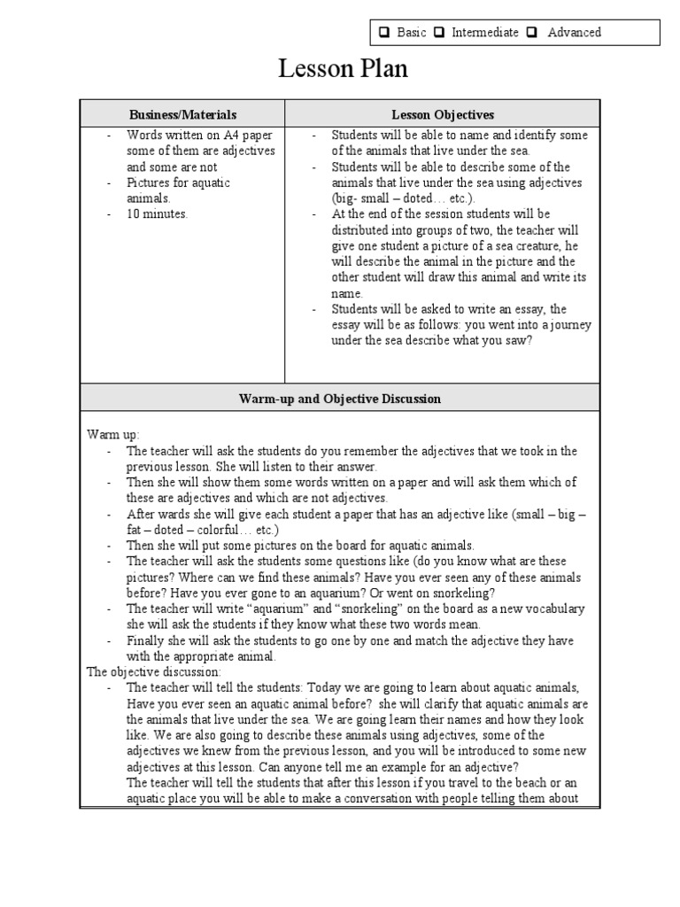 Lesson - Plan - Under The Sea | PDF | Learning | Cognition