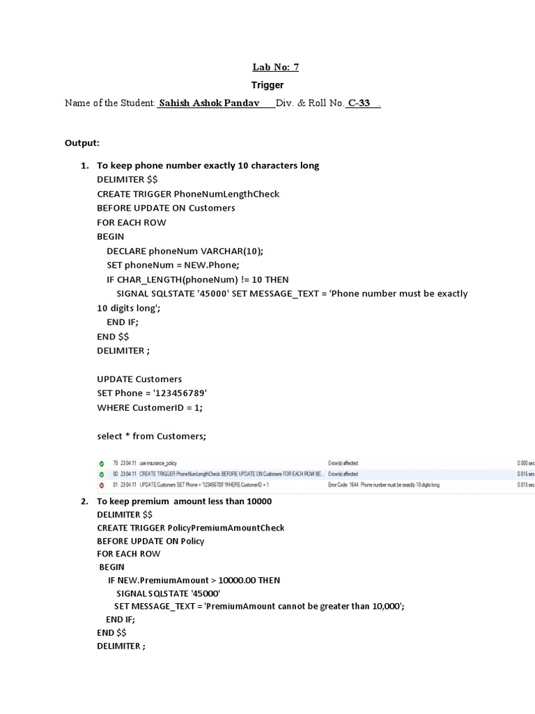 Lab Report - Database Triggers | PDF
