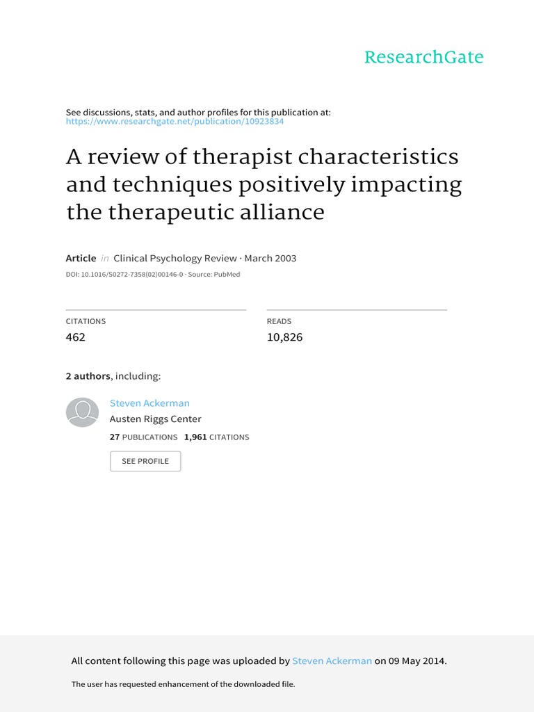 A Review of Therapist Characteristics and Techniques Positive | PDF ...