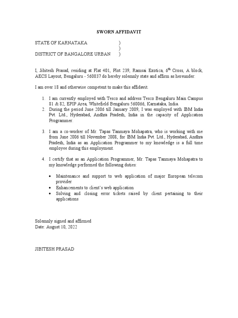 Employment Verification Affidavit | PDF