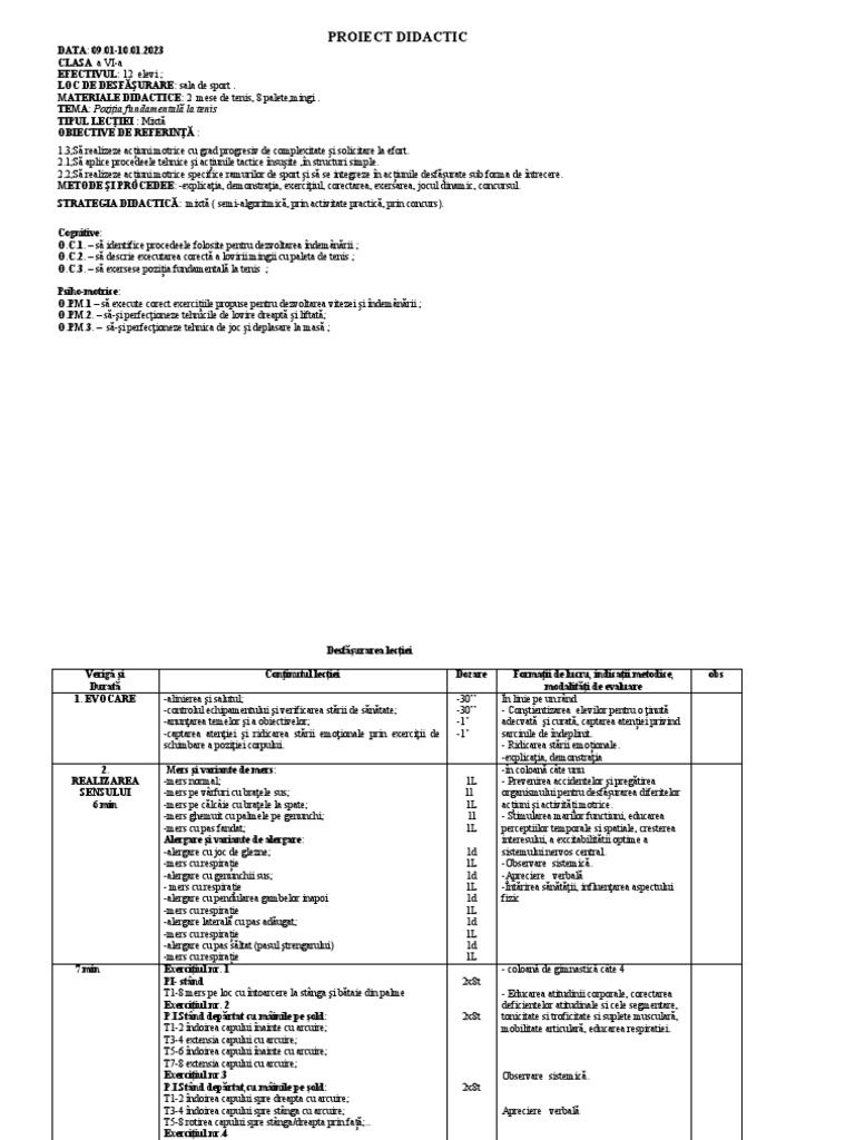 Proiecte Tenis Clasa6 | PDF