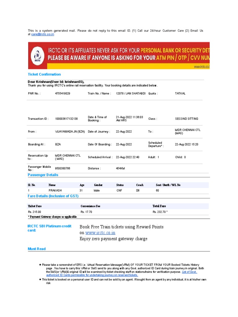 Train Ticket | Download Free PDF | Service Industries