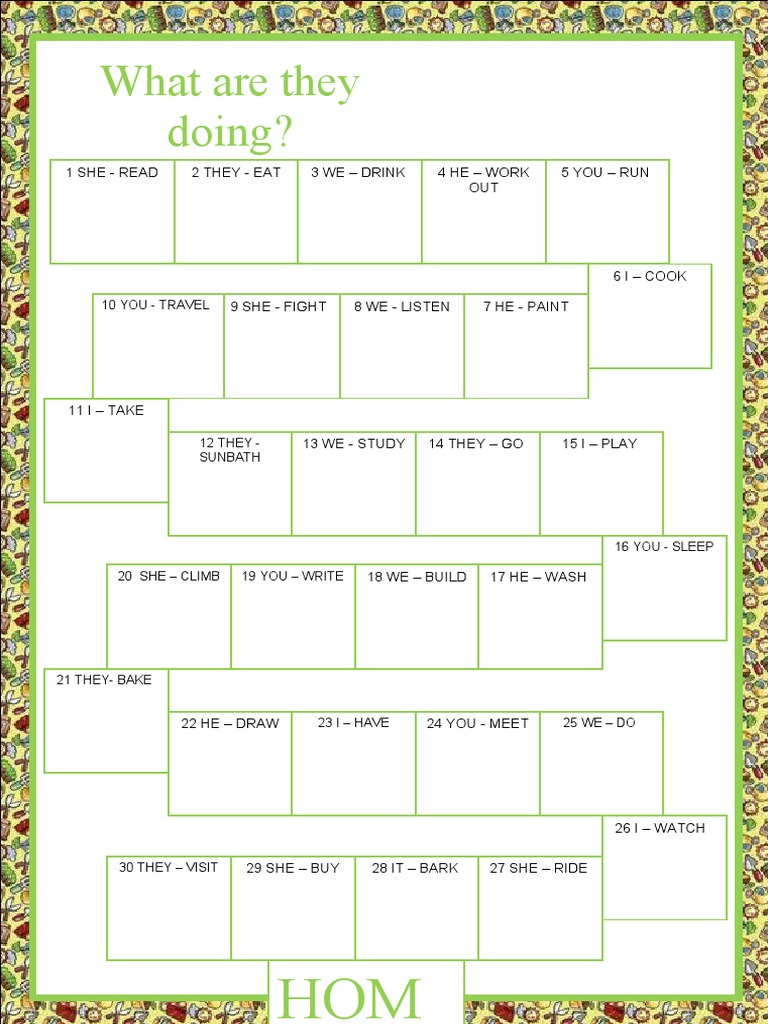 Present Continuous Grammar Game Boardgame | PDF
