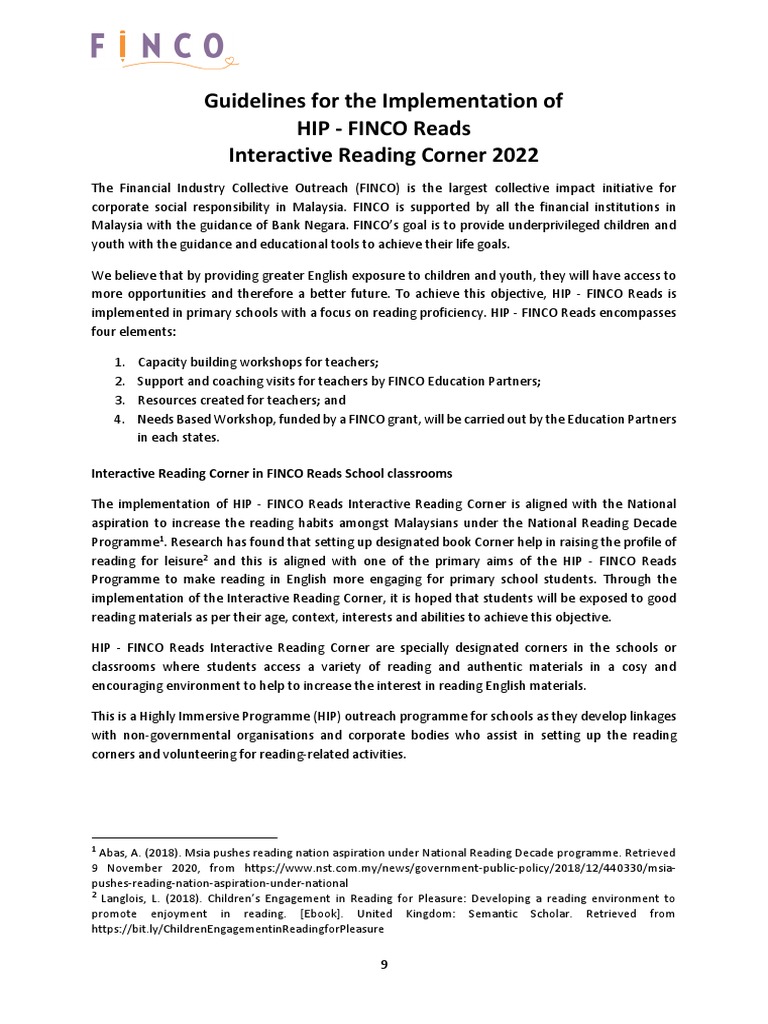 FINCO Reads Interactive Reading Corner - Guidelines 2022 | PDF | Child ...