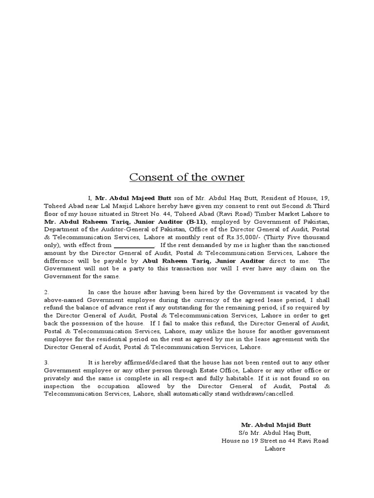 Consent-Owner On Stamp Paper | PDF | Law