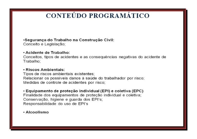 Verso Certificado NR18 Conteudo Programatico | PDF