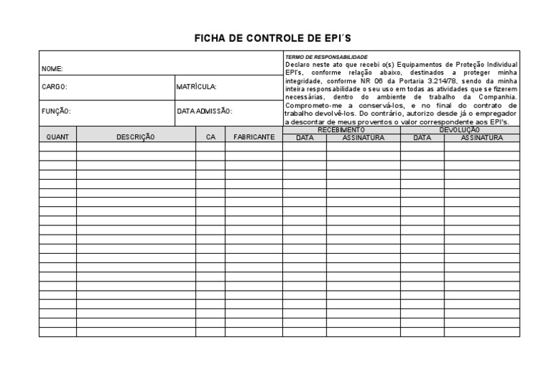 Modelo Ficha de Epi | PDF