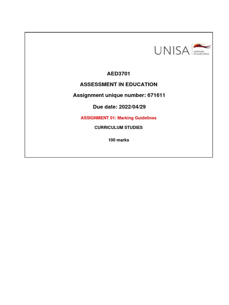 AED3701 2022 Assignment No-1 Marking Guidelines | PDF | Educational ...