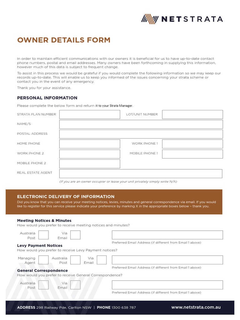 Owner Contact Details Form | PDF