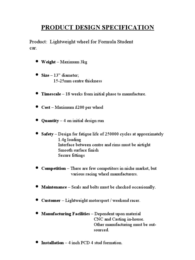 Product Design Specification | PDF
