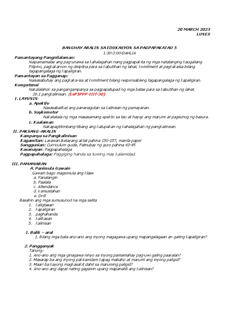 ESP 5-DLP-March 20, 2023 | PDF