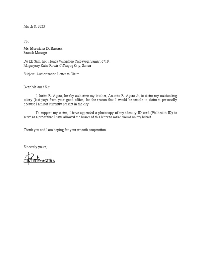 Authorization Letter | PDF