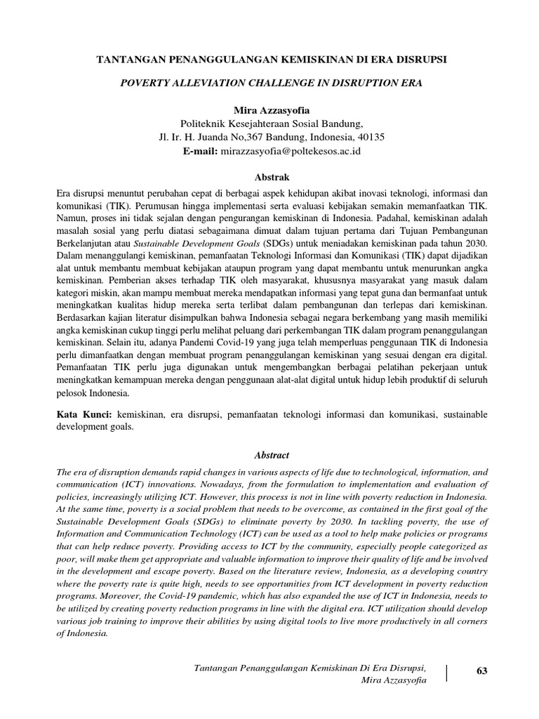 Poverty Alleviation Challenge in Disruption Era | PDF | Pengelolaan Keuangan & Uang | Politik