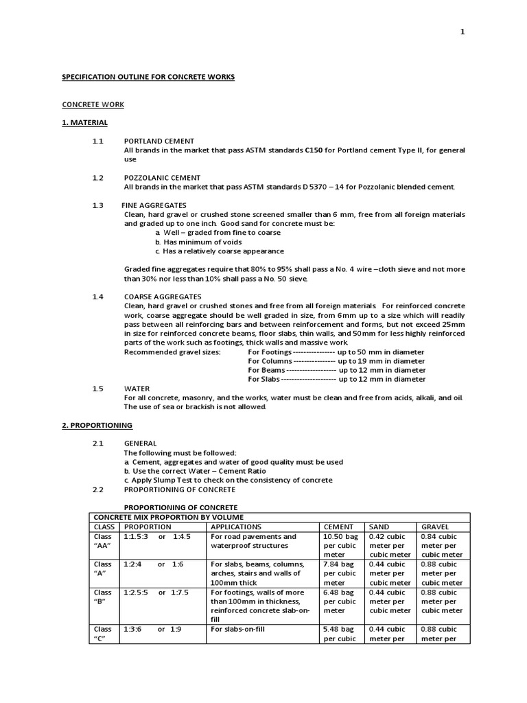 Specification Outline For Concrete Works | Download Free PDF | Concrete ...