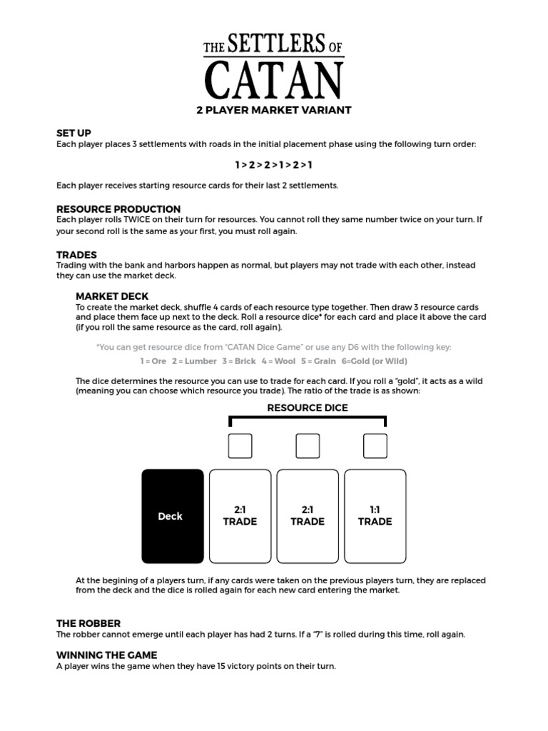 Catan 2 Player Market Variant | PDF