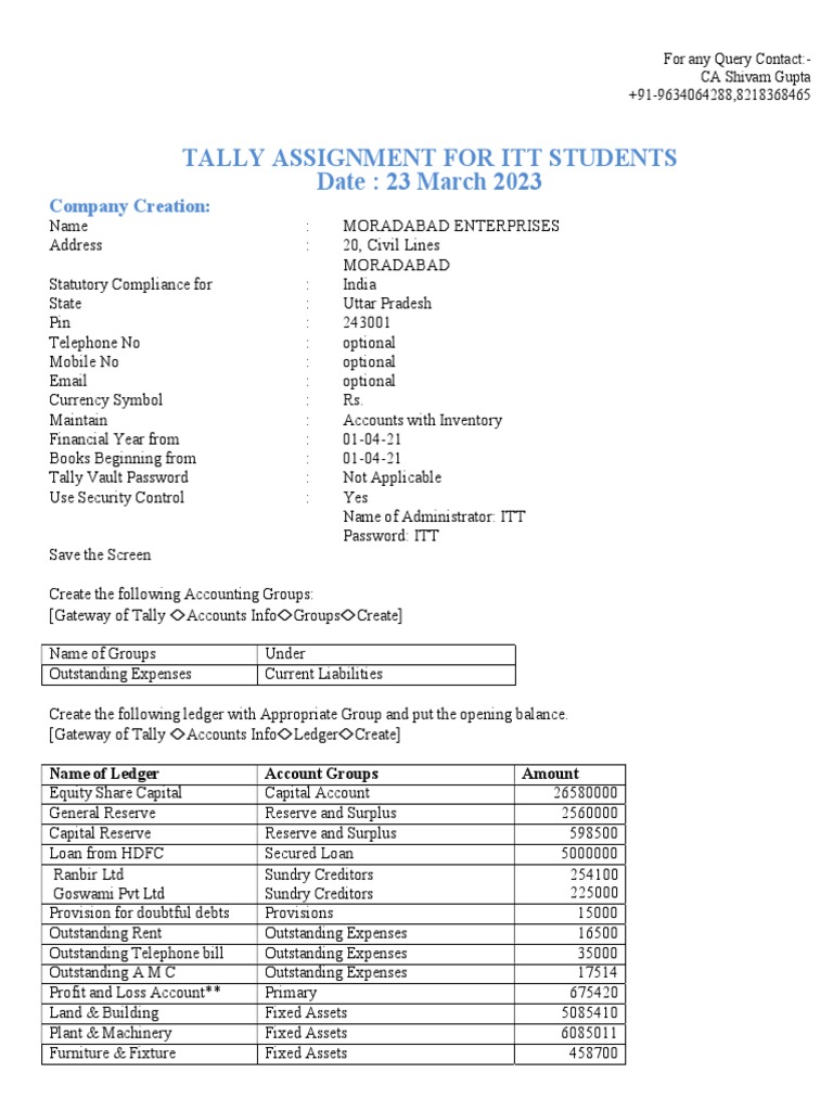 Tally Assignment | PDF | Credit | Finance & Money Management