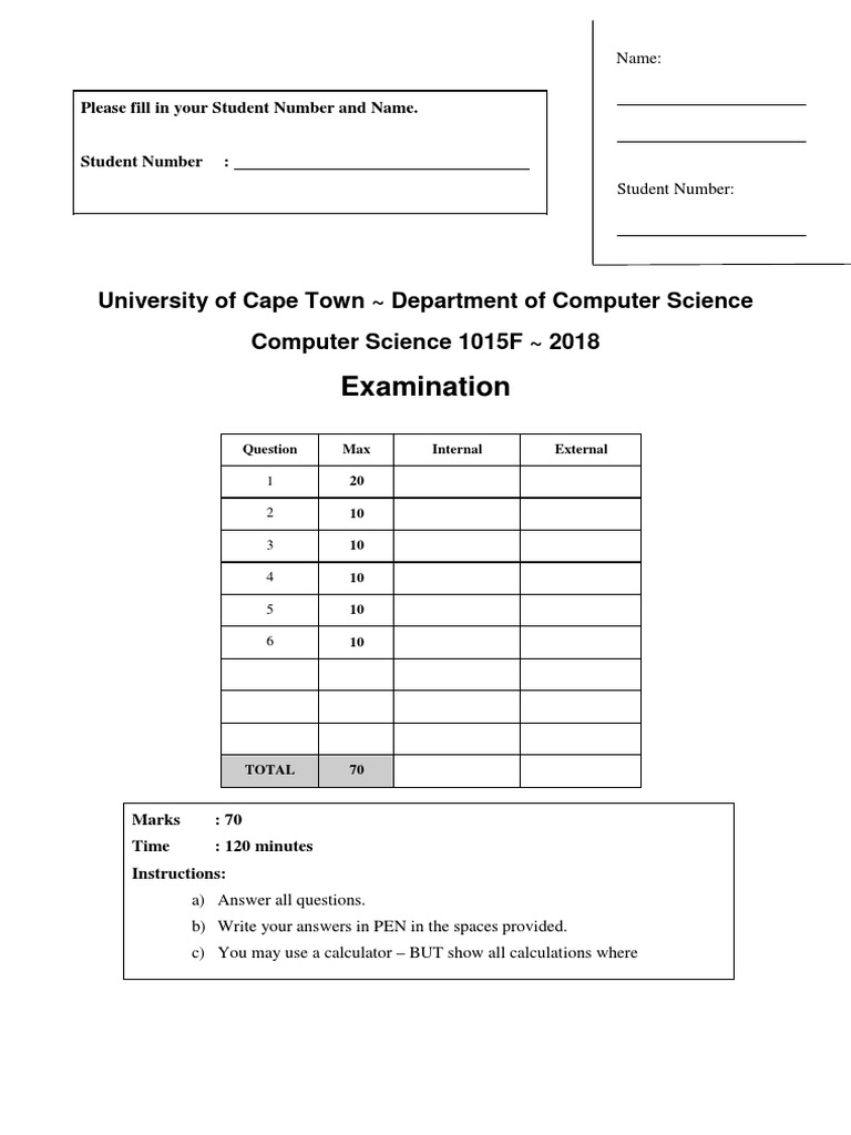 CSC1015F 2018 Exam Memo | PDF | Time Complexity | Computer Programming