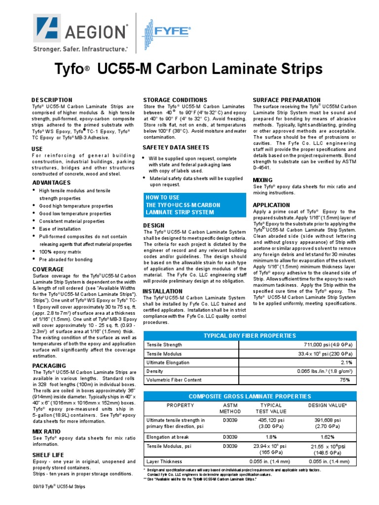 Tyfo UC55-M Carbon Laminate Data Sheet (09-19) | PDF | Epoxy | Lamination