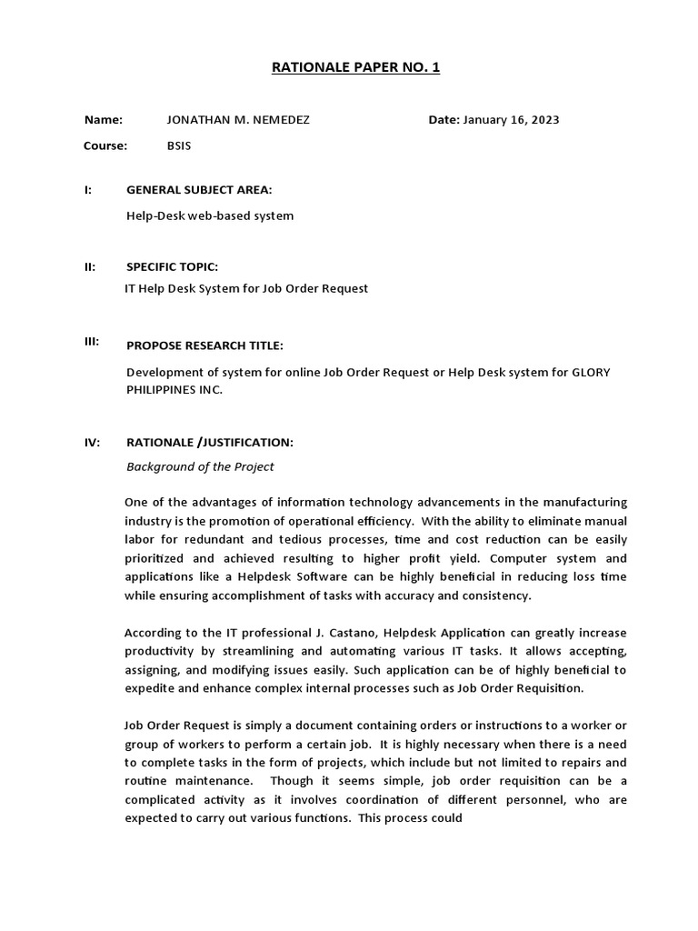 Nemedez Rationale Paper Topic 1 | PDF | Automation | Computing