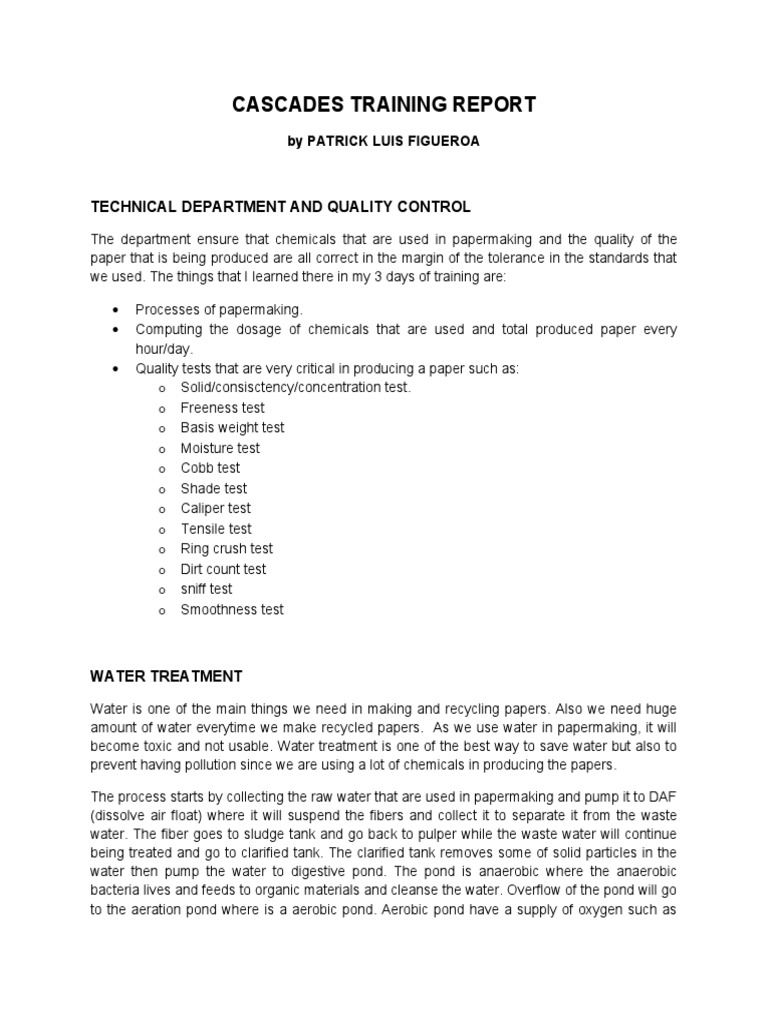 Cascades Training Report | PDF | Environmental Engineering | Environmental Technology