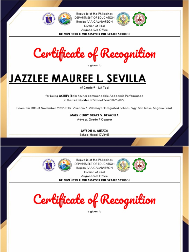 SY2022-2023-Certificate With Honors | PDF