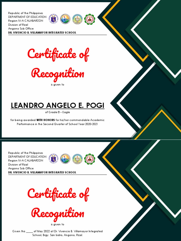 Sy2022 2023 Certificate With High Honors Pdf
