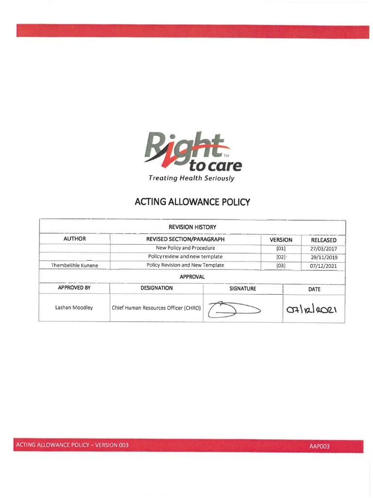 Acting Allowance Policy | PDF