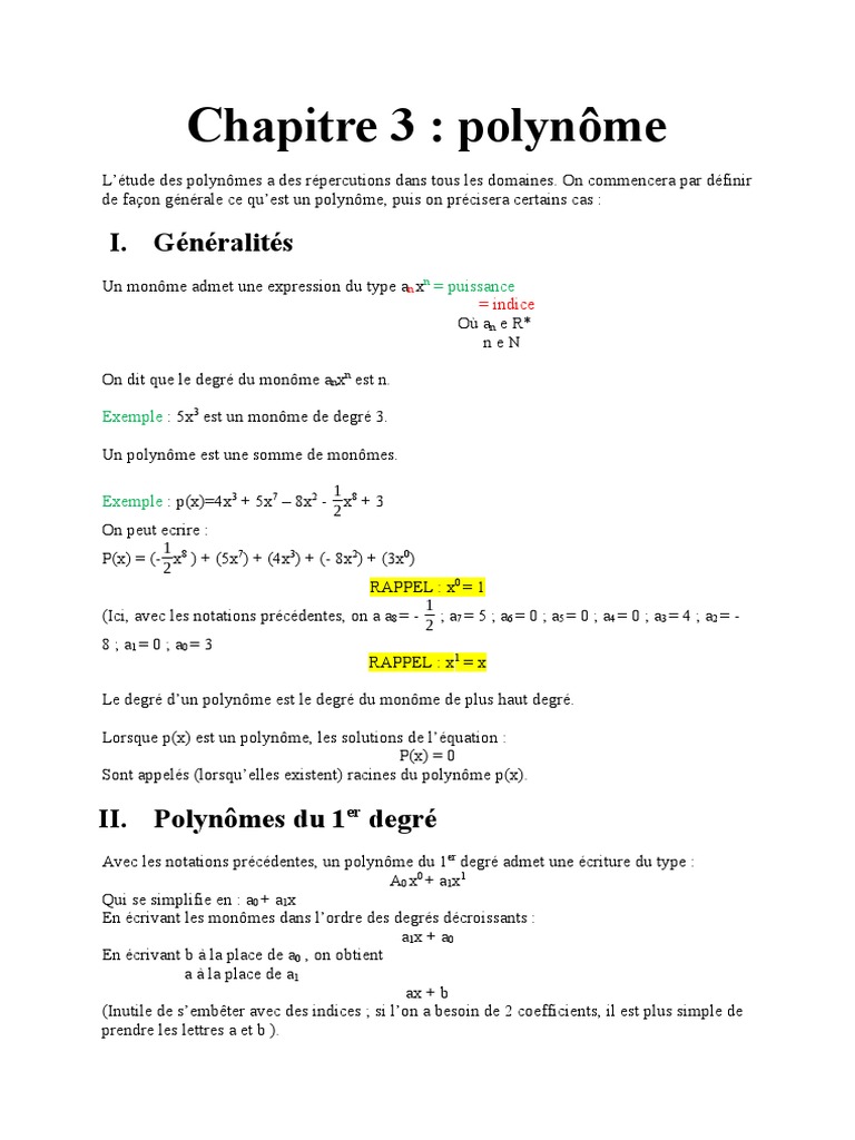 Introduction aux monômes et polynômes | PDF | Polynôme | Zéro d'une ...
