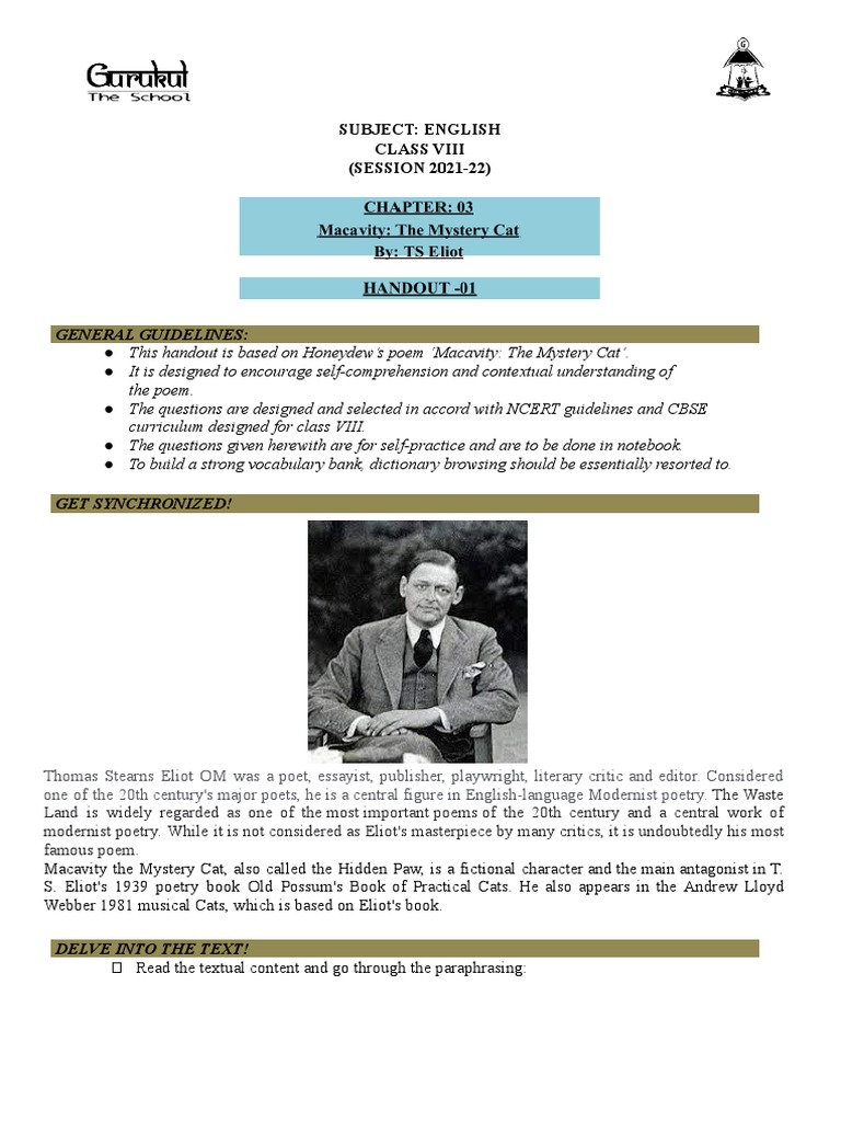 E - 8 - CH3 - HO3.1 - Macavity The Mystery Cat | PDF | T. S. Eliot