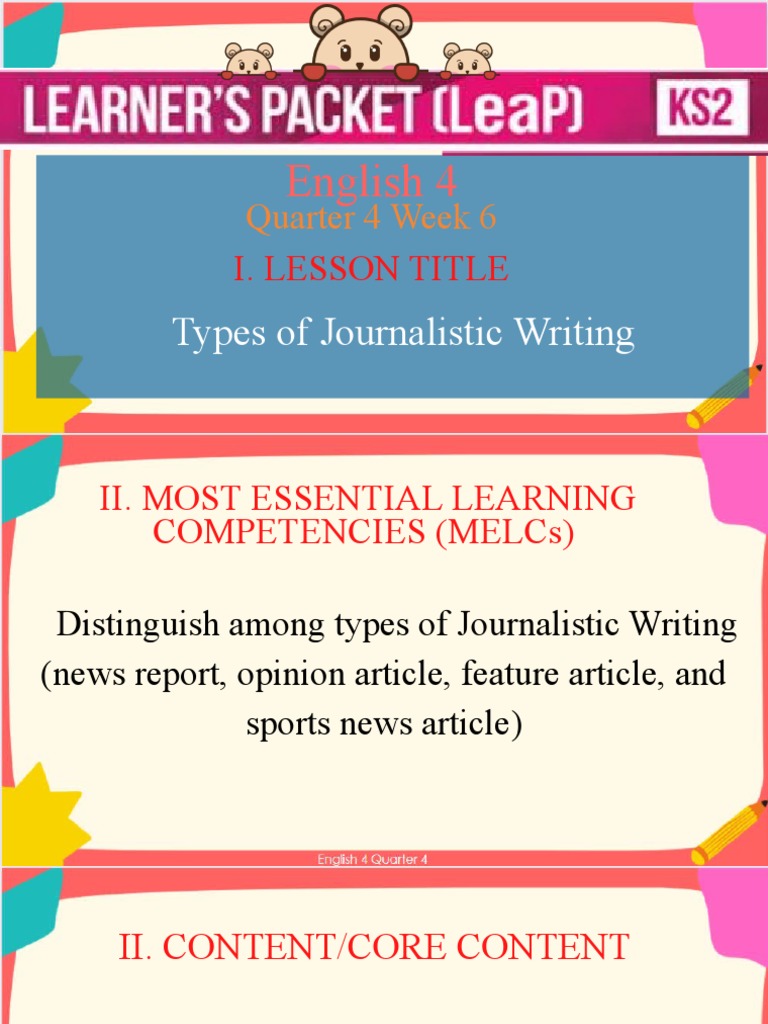 English 4 Quarter 4 Week 6 Types of Journalistic Writing | PDF | News ...