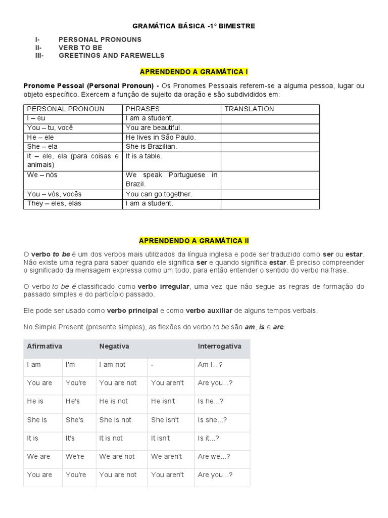 Gramática Básica - 7º Ano | PDF | Gramática | Ciência cognitiva