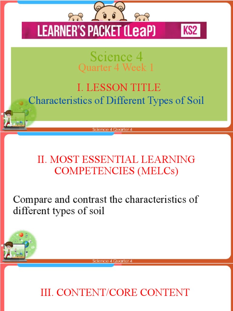 Science 4 Quarter 4 Week 1 Characteristics of Different Types of Soil ...