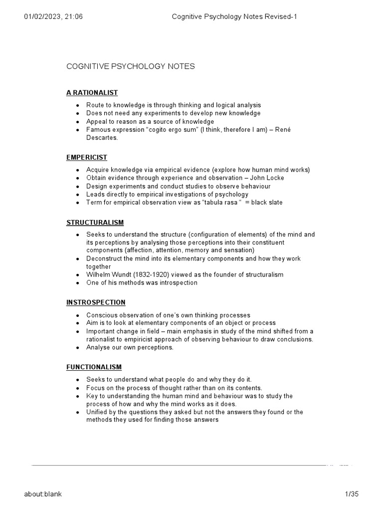 Cognitive Psychology Notes Revised 1 PDF | PDF | Perception | Brain Tumor
