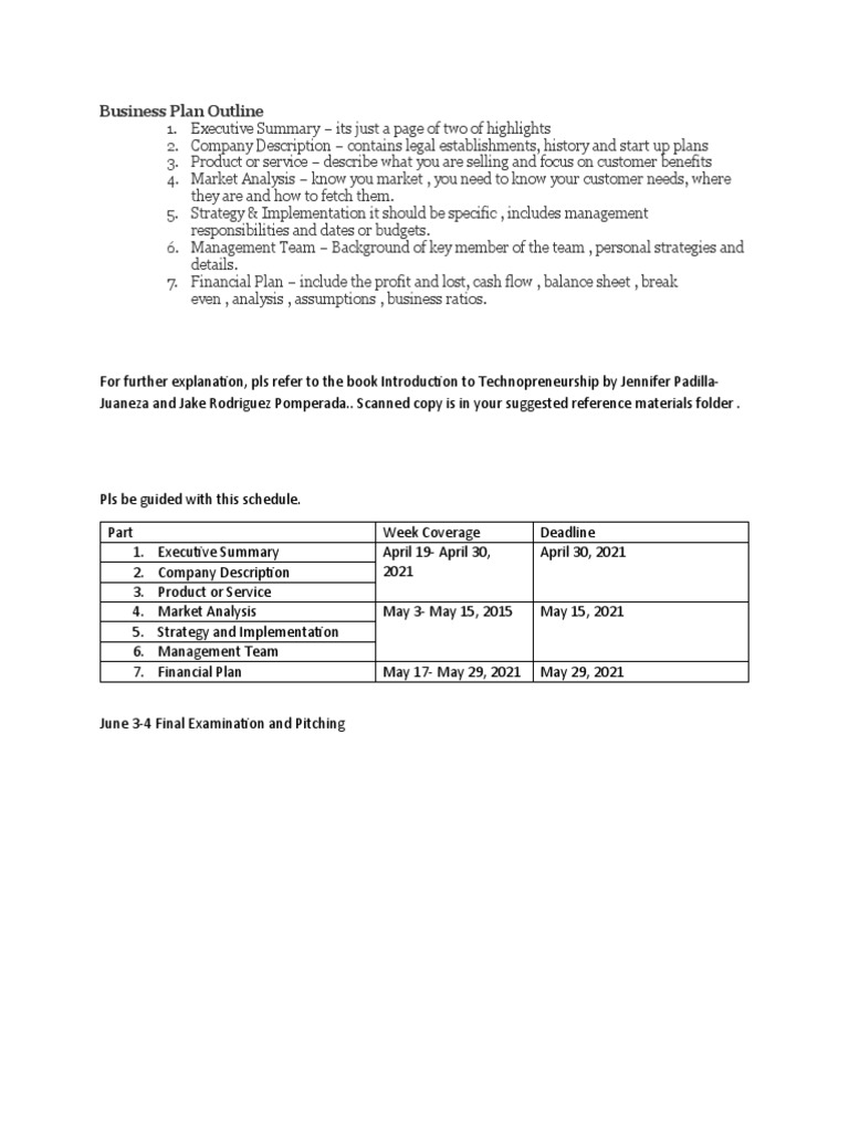Business Plan Outline | PDF