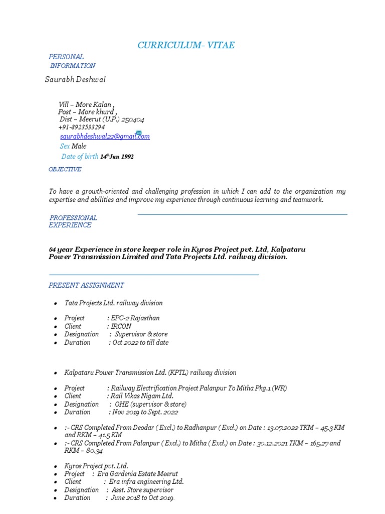 Curriculum-Vitae: Saurabh Deshwal | PDF