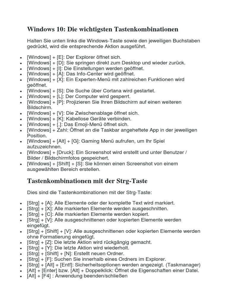 Windows 10 Tastenkombinationen | PDF