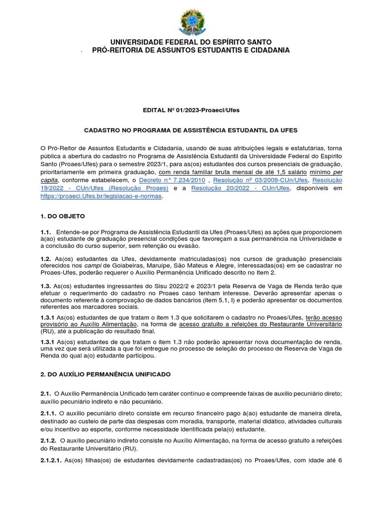 Edital 01 Proaes 2023-1 Ingressantes 5 PDF | PDF | Conta de transação
