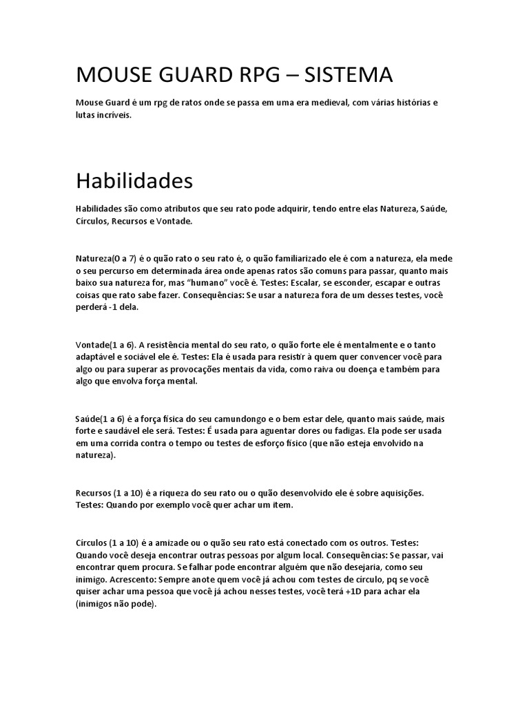 Mouse Guard RPG: Sistema e Regras | PDF | Jogos de RPG | Rato