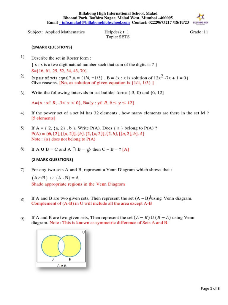 XI Applied Maths HD CHP Sets | PDF | Mathematics