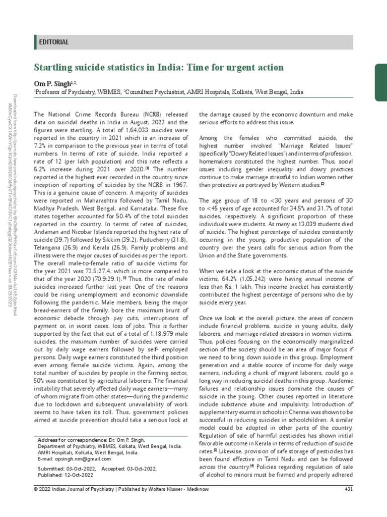 Startling Suicide Statistics in India Time For.1 | PDF | Websites | Suicide