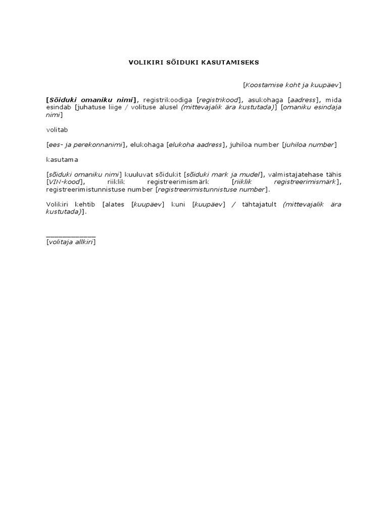 Volikiri Sõiduki Kasutamiseks | PDF
