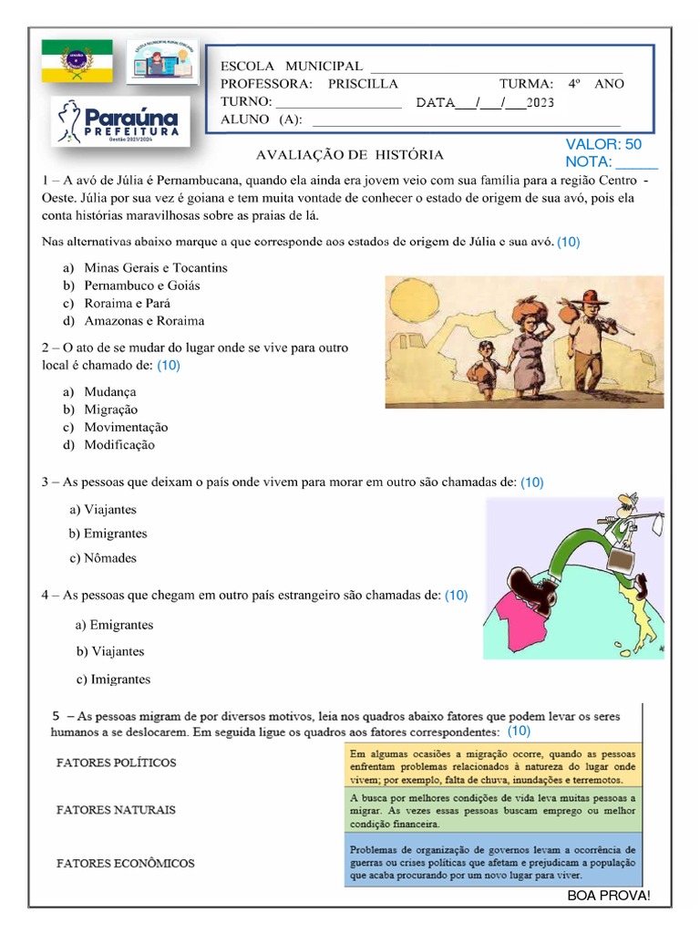 Prova Hist - 1º Bim - 2023 | PDF